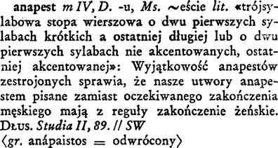 anapest – Wielki słownik W. Doroszewskiego PWN