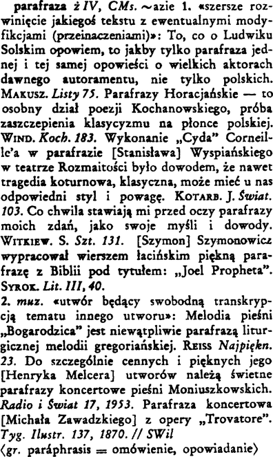 parafraza – Wielki słownik W. Doroszewskiego PWN