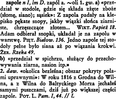 zapole – Wielki słownik W. Doroszewskiego PWN